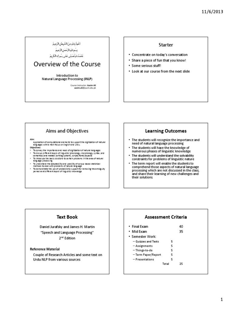 Overview of The Course: Starter | PDF