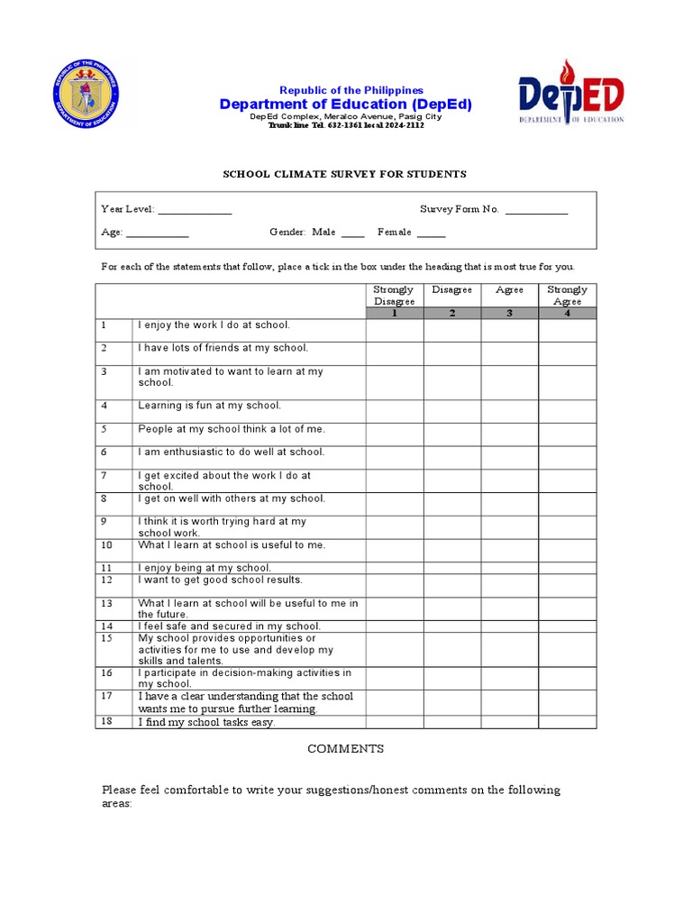 Student School Climate Survey Form | PDF