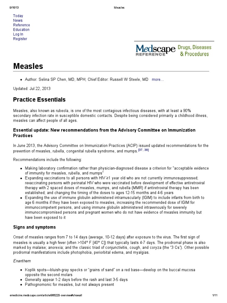 Measles: Practice Essentials | Download Free PDF | Measles | Infection