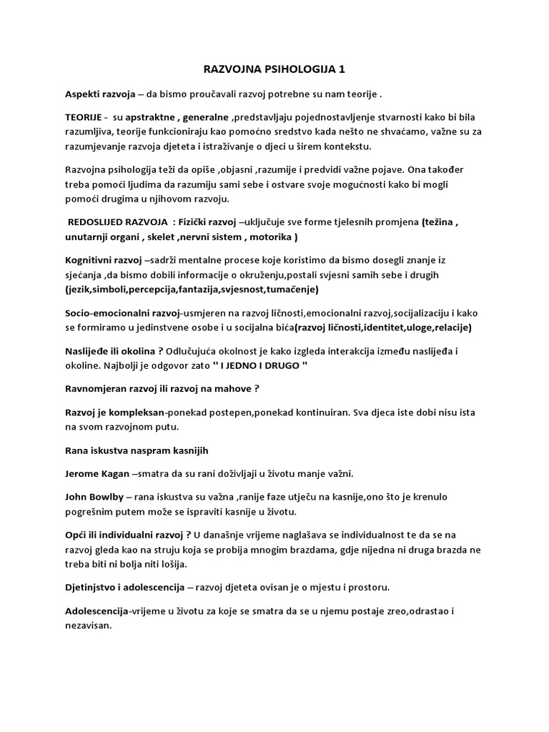 Razvojna Psihologija | PDF
