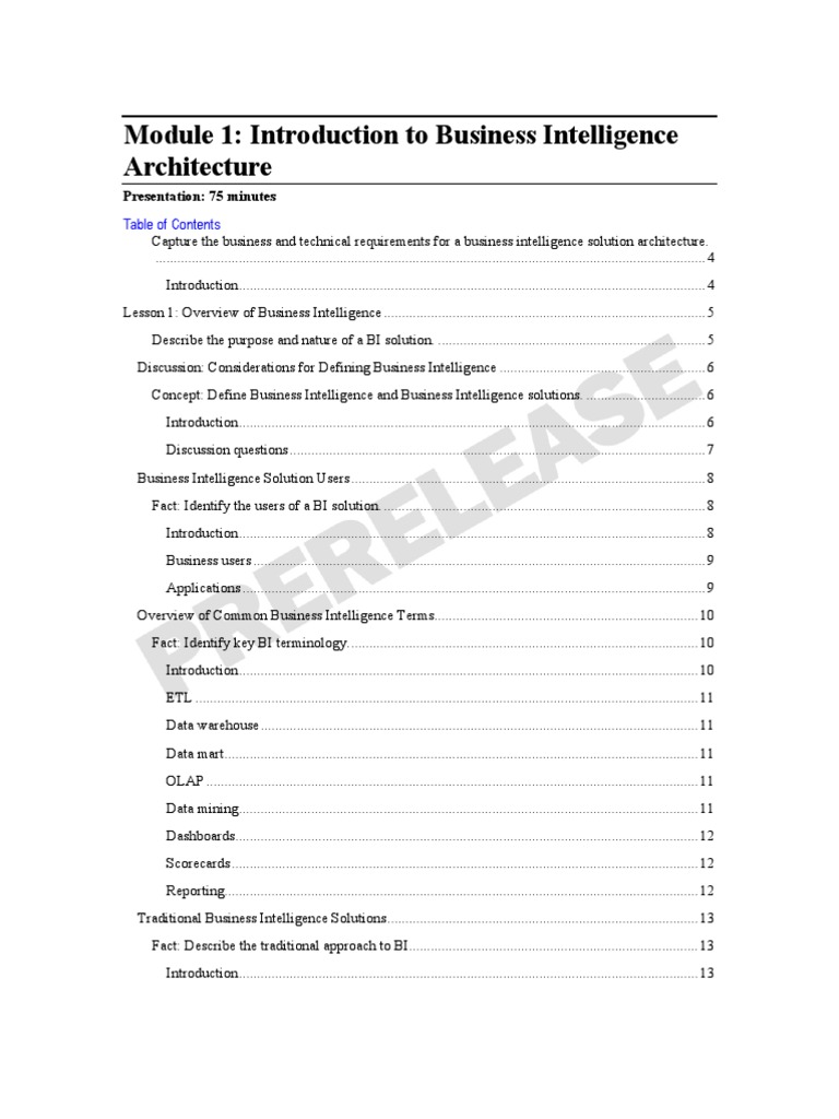 Module 1: Introduction To Business Intelligence Architecture | PDF ...