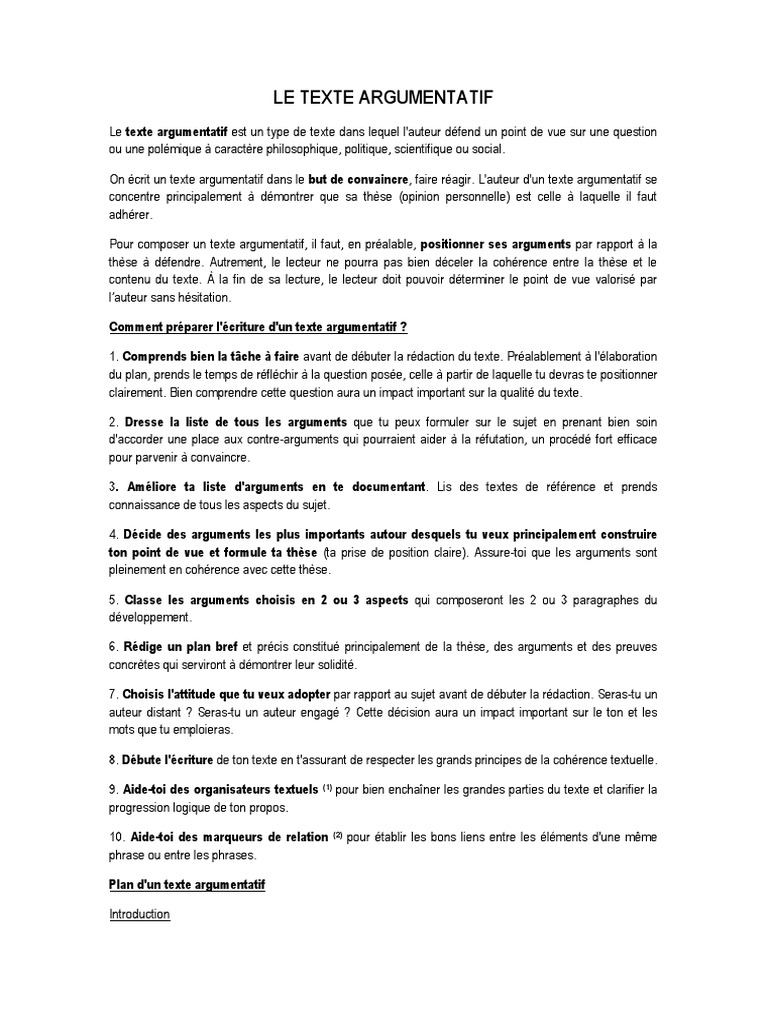 Le Texte Argumentatif | PDF | Argumentation | Publicité
