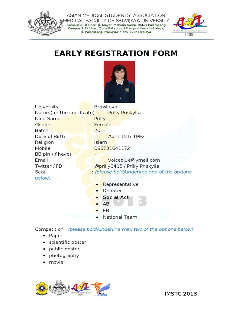 IMSTC 2013 Early Registration Form | PDF | Sports & Recreation | Travel