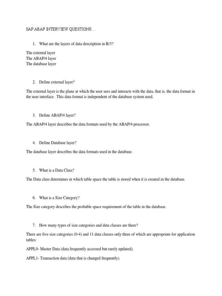 Key Insights into SAP ABAP Interview Questions | PDF | Database Index | Databases