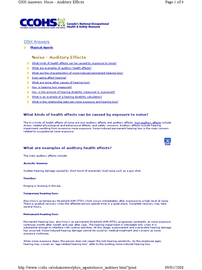 CCOHS Noise - Auditory Effects | PDF | Hearing Loss | Hearing