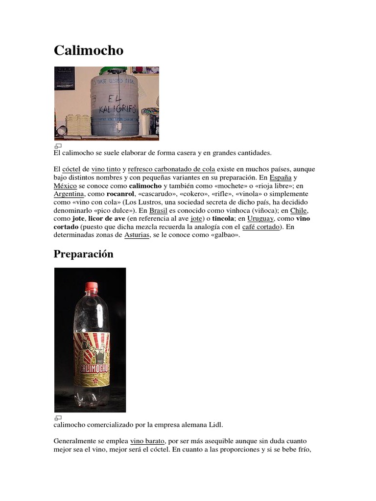 Calimocho | PDF | Bebidas Fermentadas | Cultivos originarios de Europa