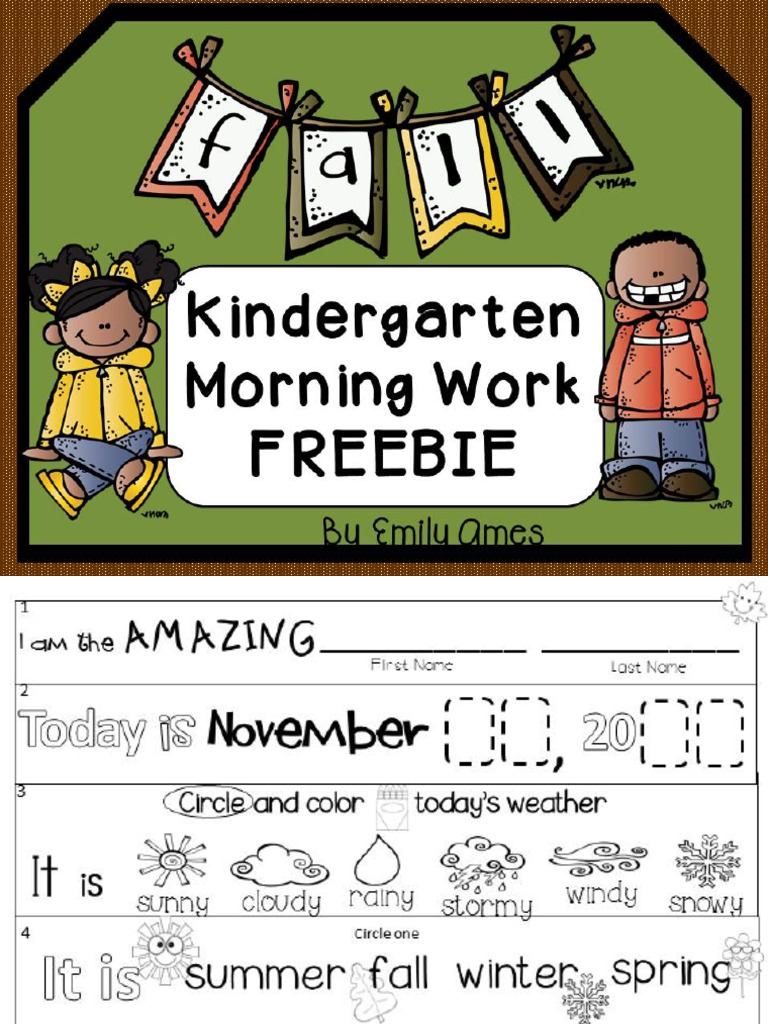 Fall Kindergarten Morning Work Freebie Common Core | PDF