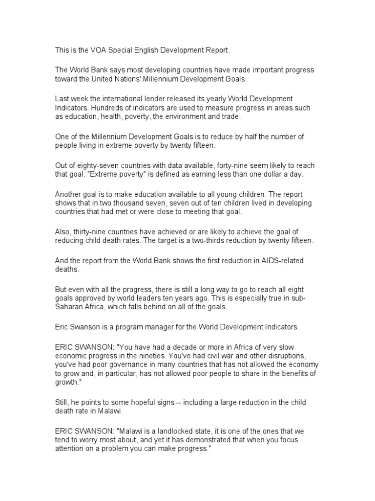 This Is The VOA Special English Development Report | PDF | Economic ...