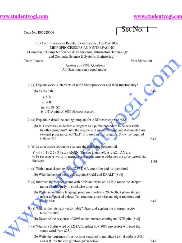 Microprocessors and Interfacingjntumodelpaperwww Studentyogi Com ...