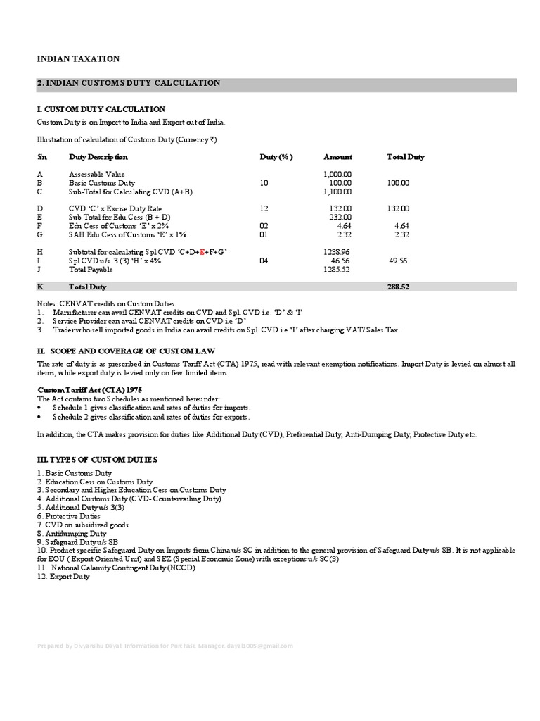 Indian Taxation: I. Custom Duty Calculation | PDF | Textiles | Prices Indian Taxation: I. Custom Duty Calculation | PDF | Textiles | Prices