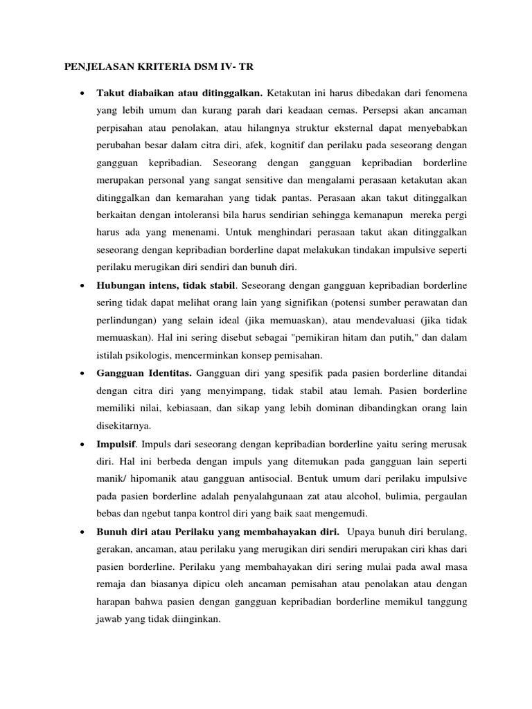 Penjelasan Kriteria DSM IV | PDF