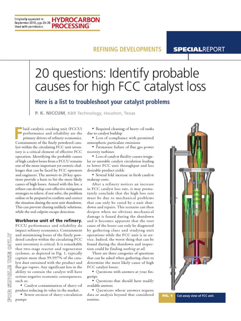20 Questions Identify Probable Causes For High FCC Catalyst Loss | PDF ...