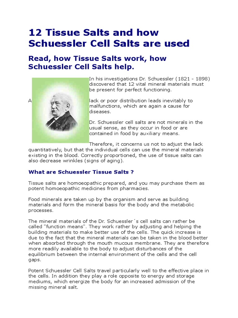 Tissue Salts and How Schuessler Cell Salts Are Used | PDF | Calcium ...