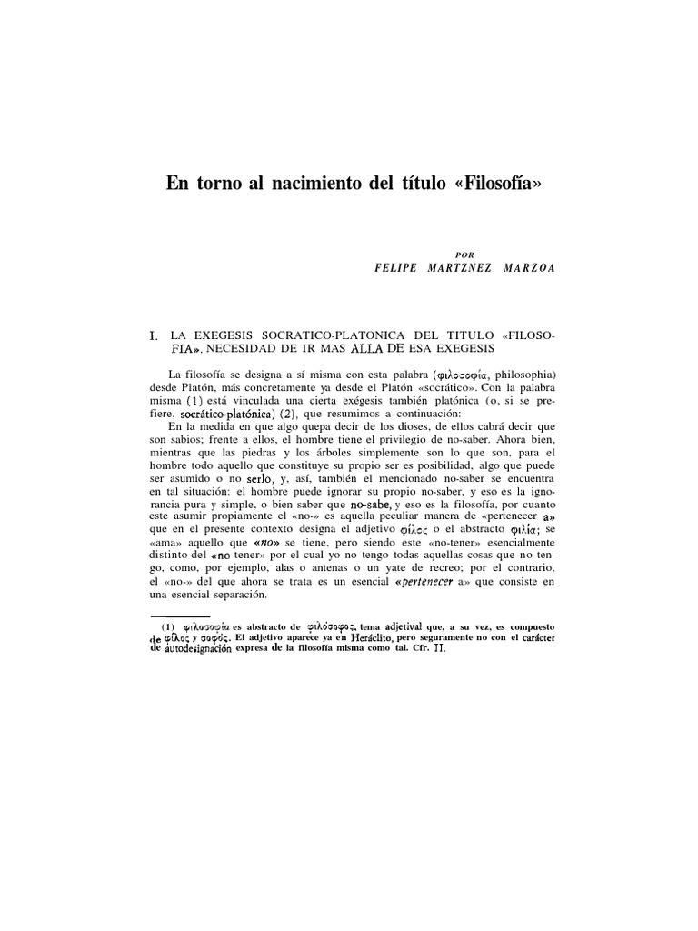 En Torno Al Nacimiento Del Titulo Filosofia. | PDF | Sócrates | Platón