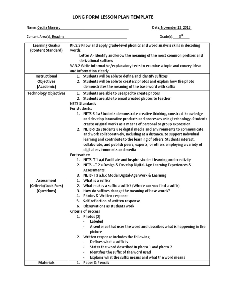 Suffix Lesson Plan | PDF | Lesson Plan | Educational Psychology