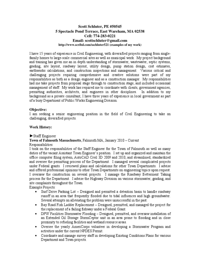 Scott Schluter's Resume | PDF | Stormwater | Septic Tank
