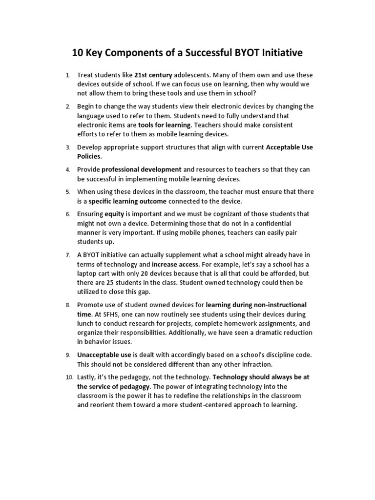 10 Key Components of A Successful BYOT Initiative | PDF