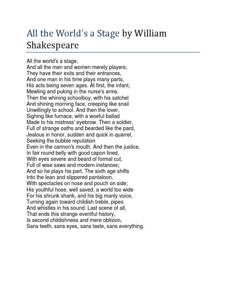 All The World's A Stage by William Shakespeare | PDF