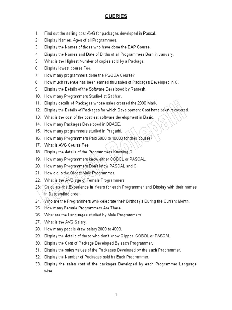 Queries | PDF | Programmer | Computer Science