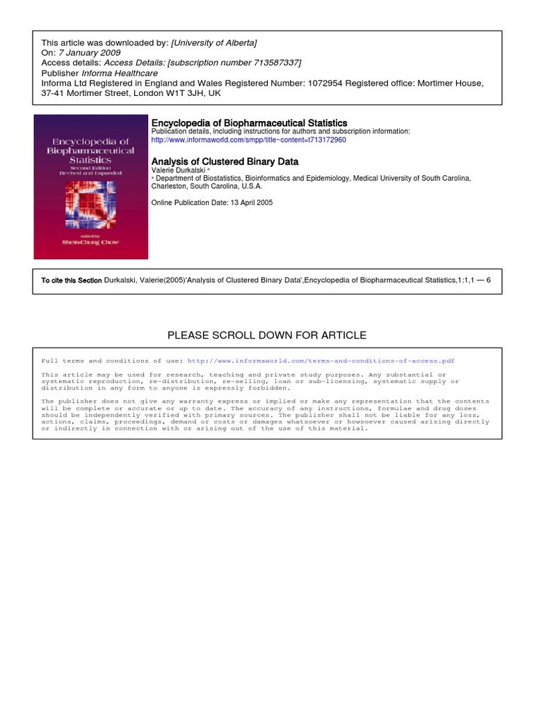 Analysis of Clustered Binary Data | PDF | Statistical Hypothesis ...