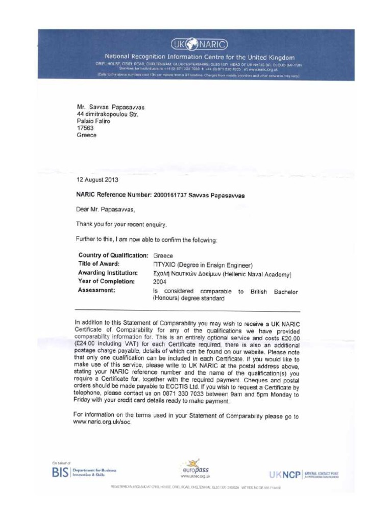 Uk Naric Degree Assessment | PDF