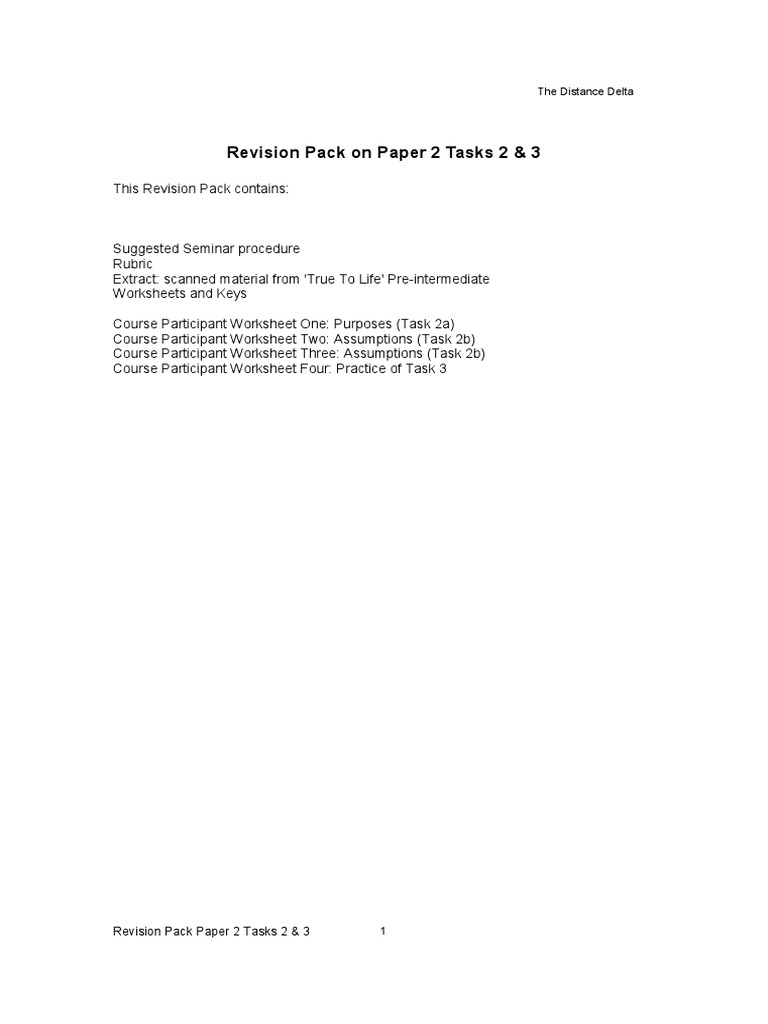 DELTA Revision Pack Paper 2 Tasks 2 and 3 | PDF | Learning | Human ...