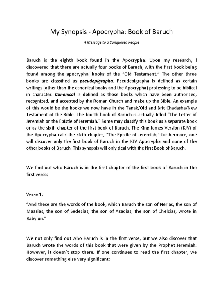 My Synopsis: The Apocrypha: Book of Baruch | PDF | Apocrypha | Hebrew Bible