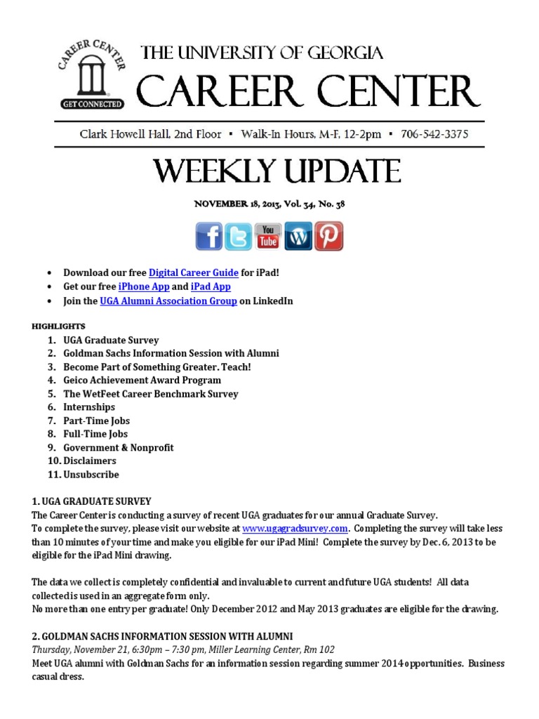UGA Career Center Updates & Opportunities | PDF | Internship | Job Hunting