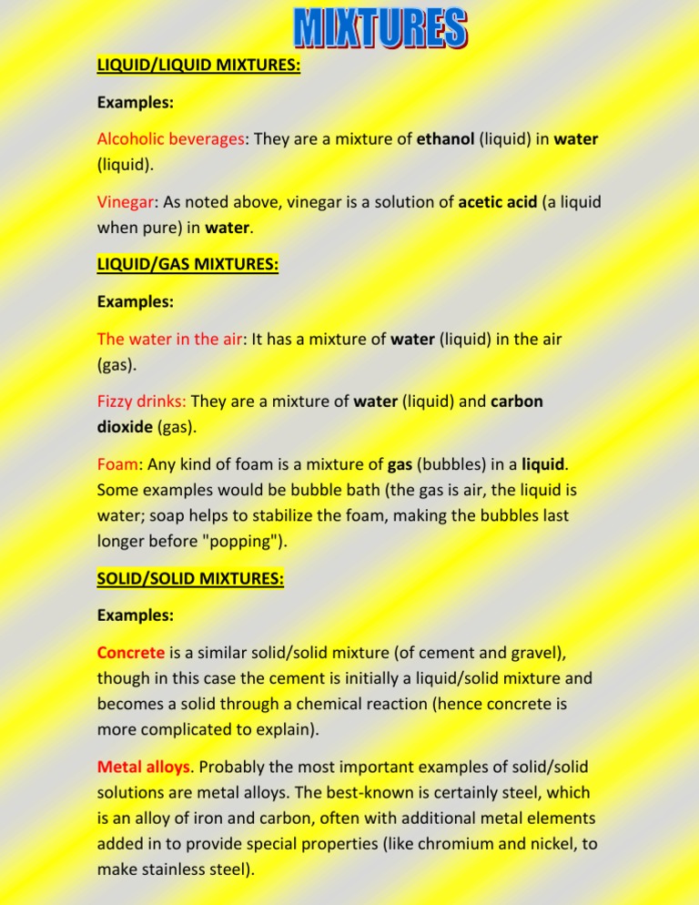 Examples of Liquid-Liquid Mixtures | PDF | Liquids | Alloy