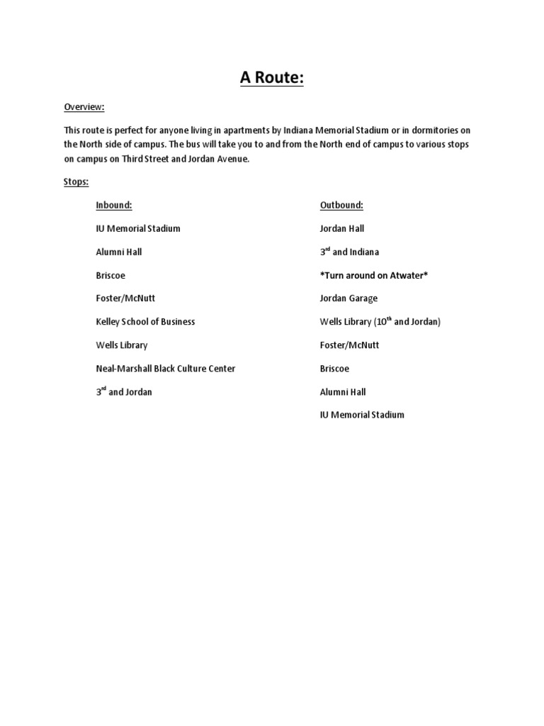 IU Campus Bus Route Overviews | PDF | Indiana University Bloomington ...