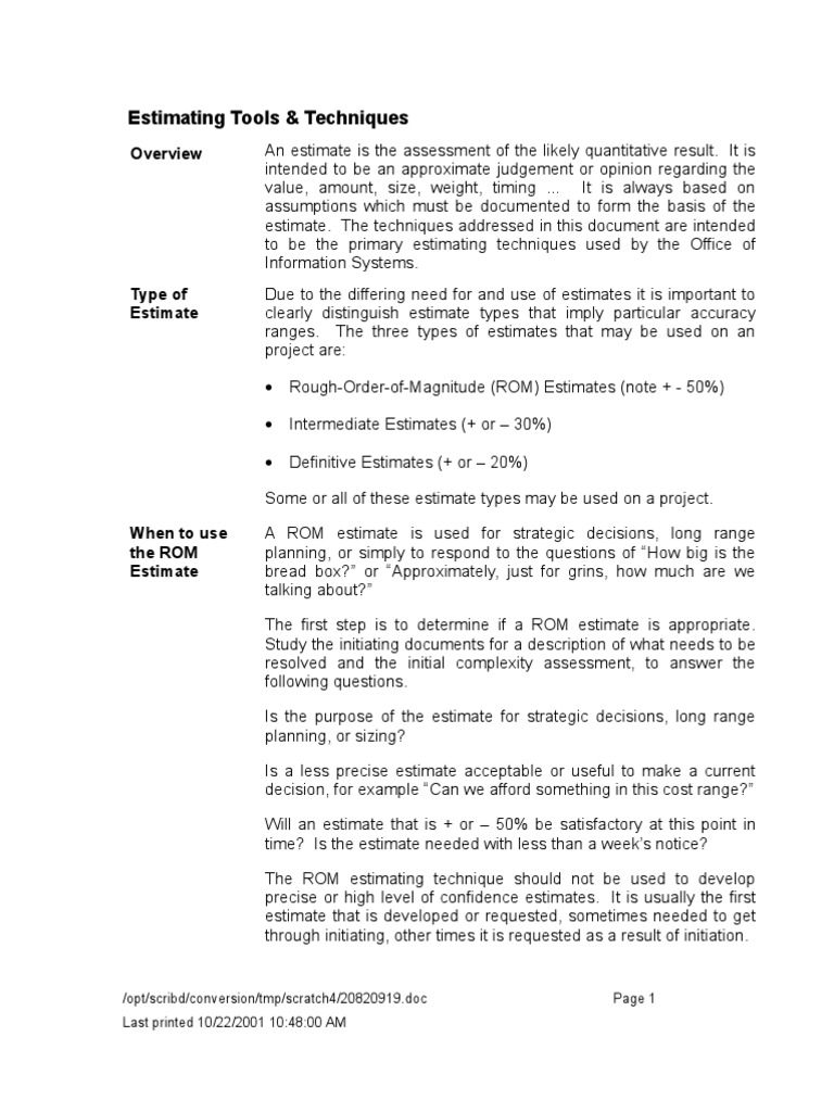 Estimating Techniques | PDF | Business
