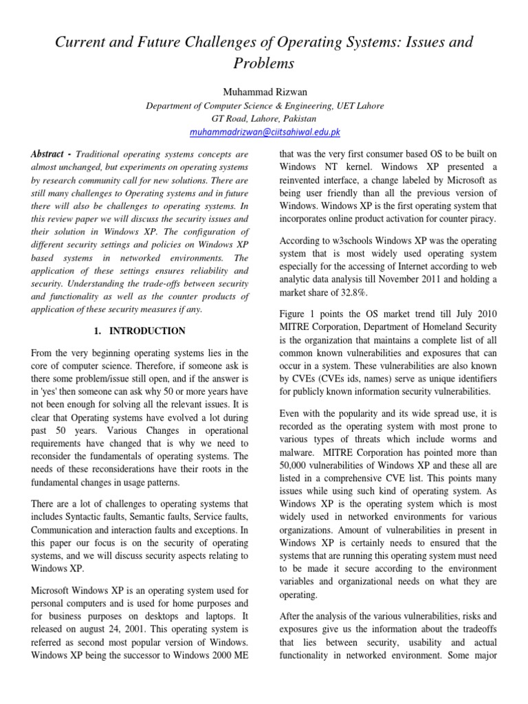 Current and Future Challenges of Operating Systems Issues and Problems ...