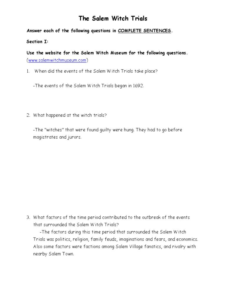 Salem Witch Trials Webquest Guide | PDF | Witchcraft | Prosecution
