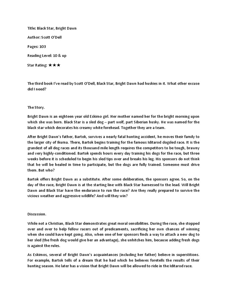 Black Star Bright Dawn | PDF | Iditarod Trail Sled Dog Race | Amulet