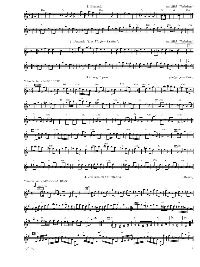Accordion Notes for Various Songs | PDF