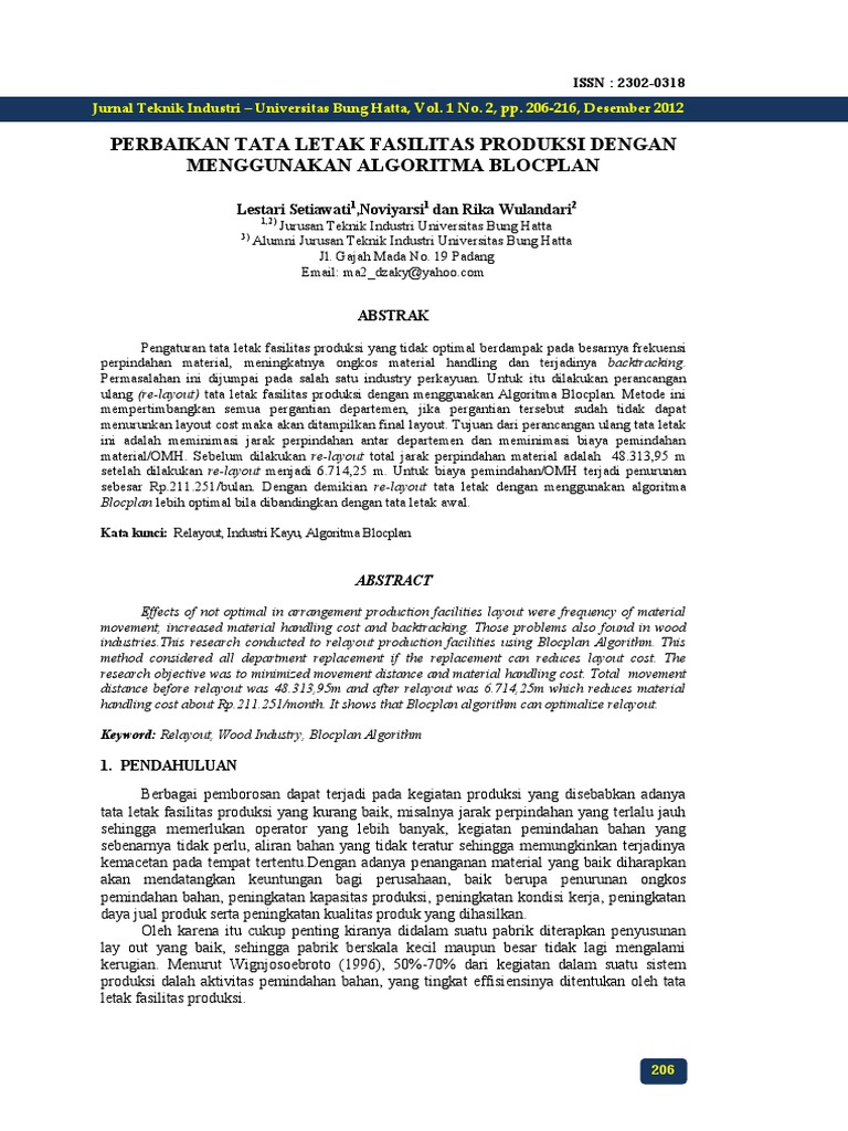 Jti - Ubh Vol 1 - Lestari Setiawati: Perbaikan Tata Letak Fasilitas ...