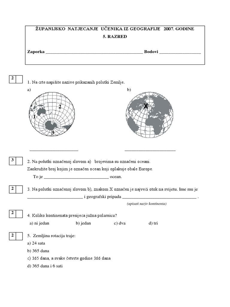Test Iz Geografije 5 Razred