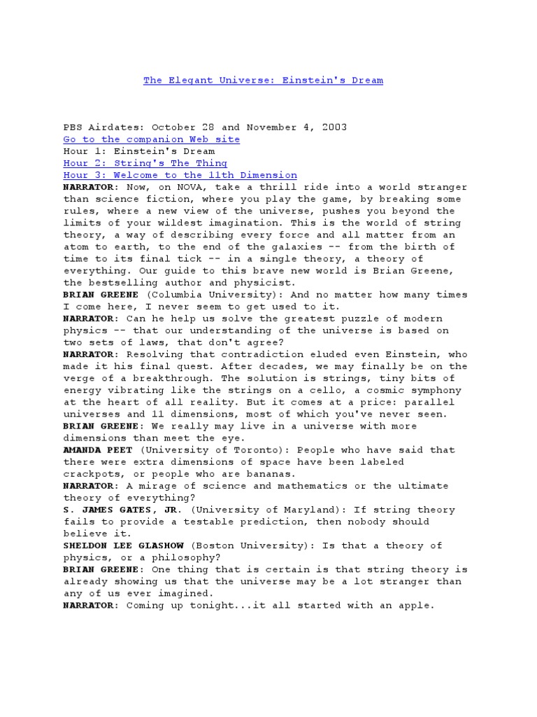 NOVA - The Elegant Universe - Transcript | PDF | General Relativity | Gravity