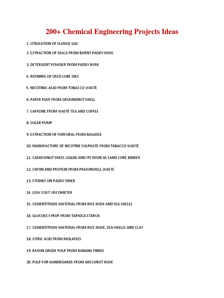 200+ Chemical Engineering Projects Ideas PDF | PDF | Petroleum | Liquids