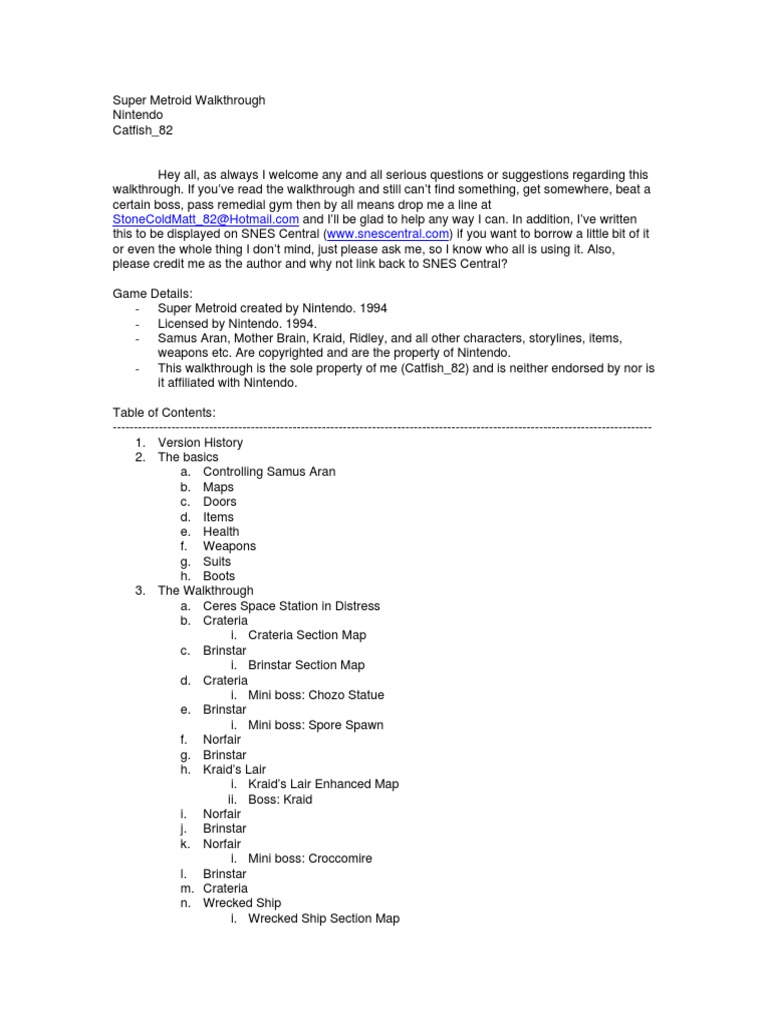 Super Metroid Walkthrough | PDF | Leisure | Nature