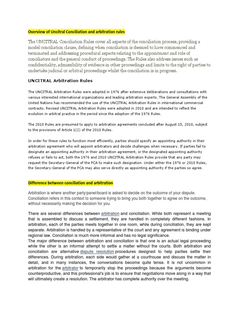 Overview of Uncitral Conciliation and Arbitration Rules | PDF | Arbitration | Judiciaries