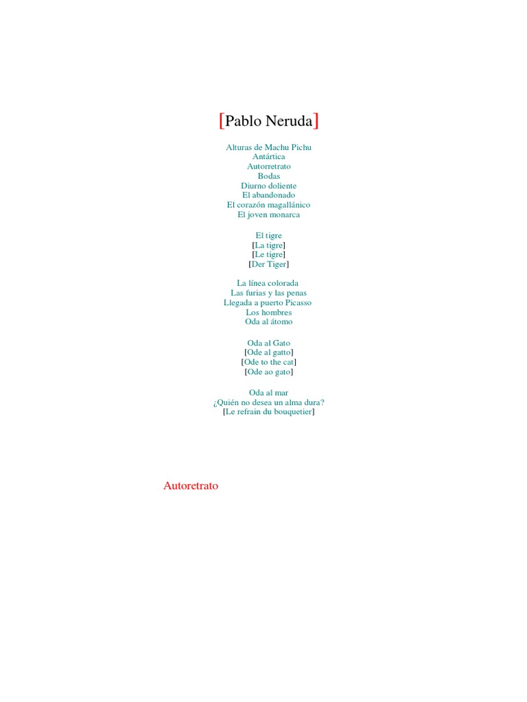 Neruda, Pablo Oda Al Gato | PDF | Naturaleza