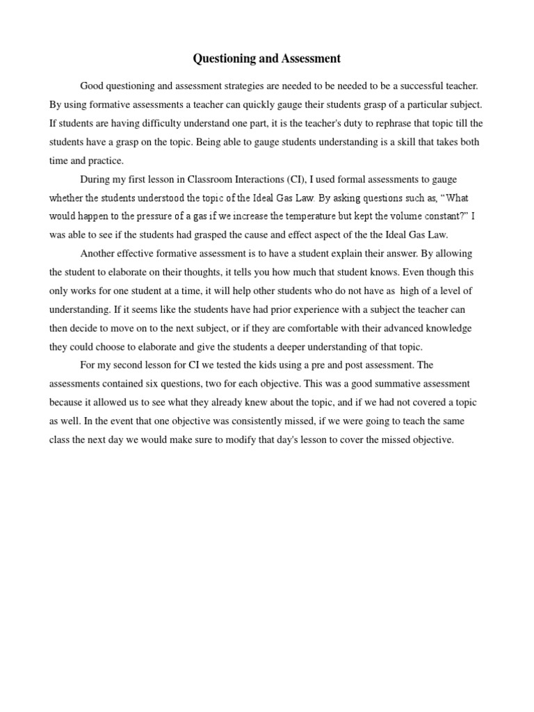Effective Questioning and Assessment Strategies | PDF | Self ...