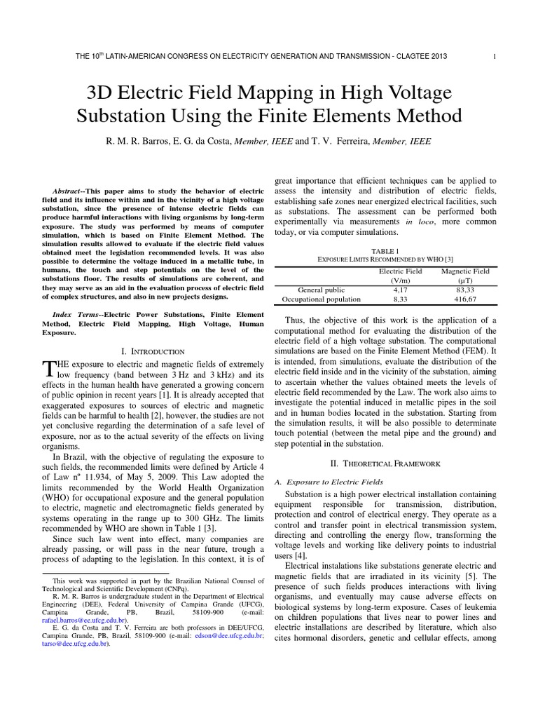 Electric Field Mapping in High Voltage Substation Using The Finite Elements Method | PDF ...