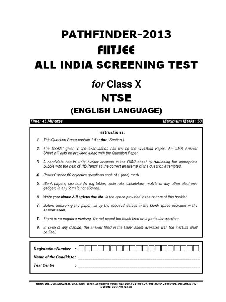Fiitjee Ntse Sample Paper | Download Free PDF | Tryptophan | Serotonin