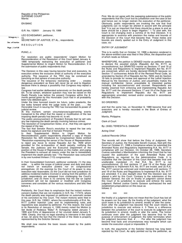 Echegaray v. Sec of Justice GR No 132601 Jan 19, 1999 | PDF | Pardon ...