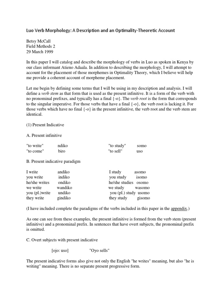 Luo Verbs | PDF | Syllable | Grammatical Tense