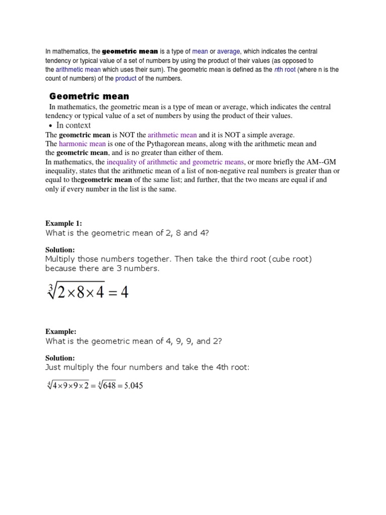 Understanding Geometric Mean Concepts | PDF | Arithmetic Mean | Average