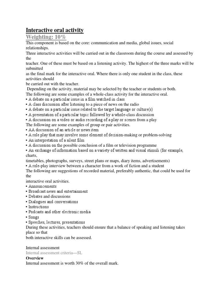 Interactive Oral Activity | PDF | Conversation | Educational Assessment
