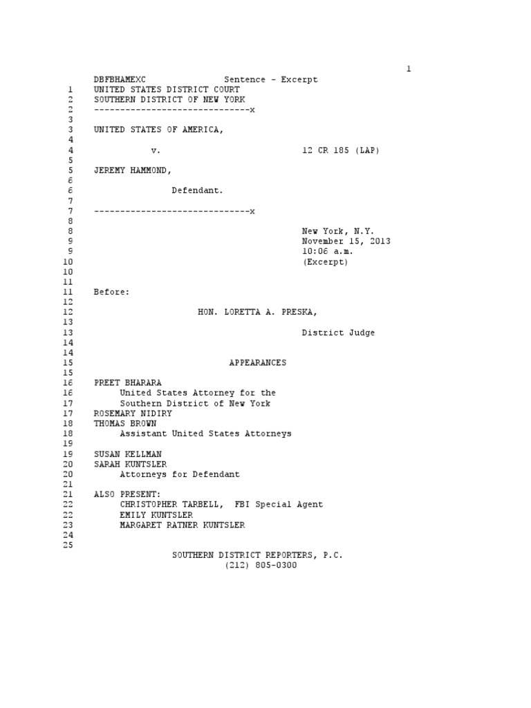 US vs. Hammond Sentencing - Excerpt (Vince Tocce's Testimony) | PDF ...